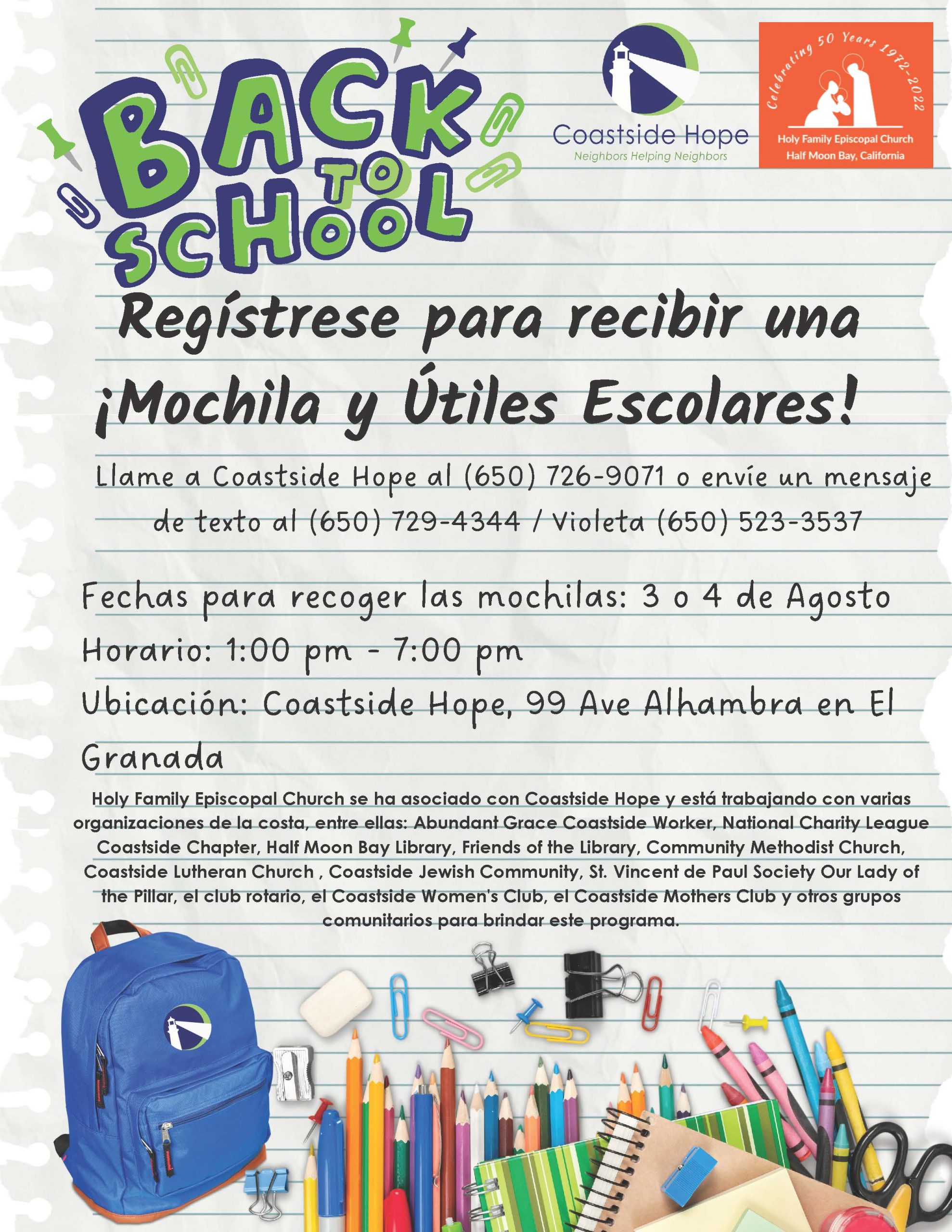 Back to School Backpack and School Supplies! - Coastside Hope
